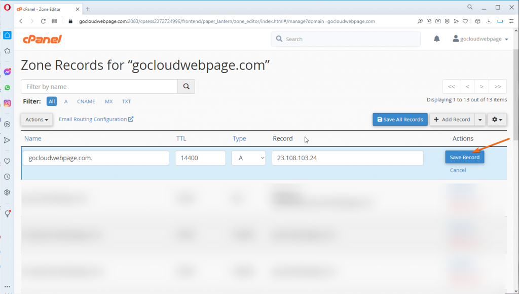 How to Update DNS records via cPanel?
